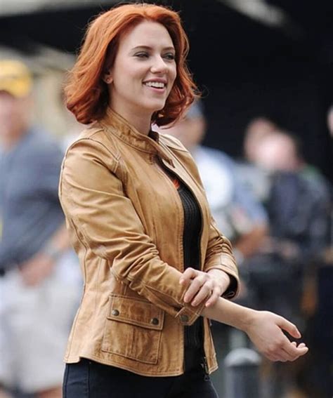 The Avengers Scarlett Johansson Tan Brown Leather Jacket
