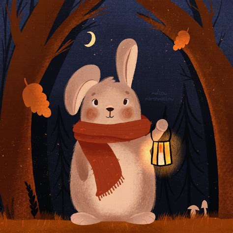 Иллюстрация Кролик в лесу в стиле 2d детский персонажи