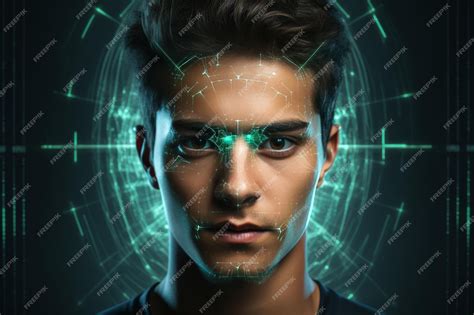 Premium Photo Biometric Verification Facial Recognition Of A Young Man Modern Protection And