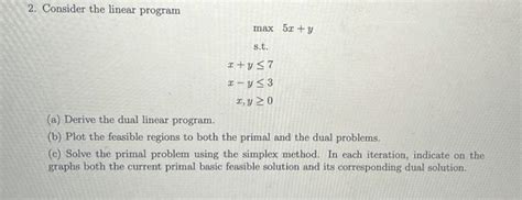 Solved 2 Consider The Linear Program Max5xy St