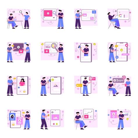 Premium Vector Pack Of Social Network Flat Illustrations