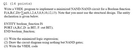 Solved Q1 14 Points Write A Vhdl Program To Implement A