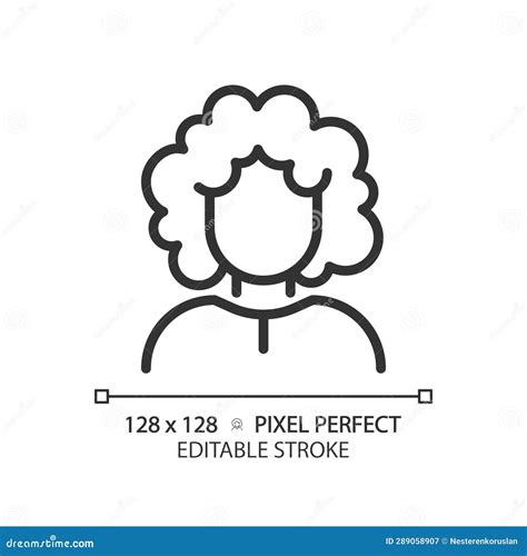 Editable Woman With Curly Hair Thin Linear Black Icon Stock