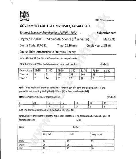 Introduction To Statistical Theory Bscs Gcuf Past Paper 2022 Education Hub