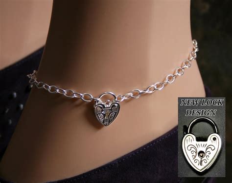 Discrete Padlock Slave Ankle Chain Bracelet Plain Or Fancy Padlock