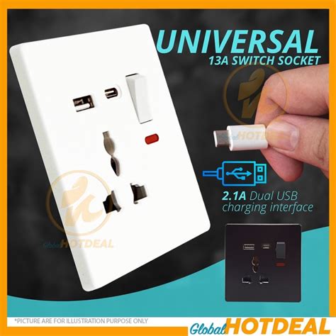 13a Universal Switch Socket Suis Soket Rumah Usb Port 21a Type C Fast Charging Usb Multi Socket