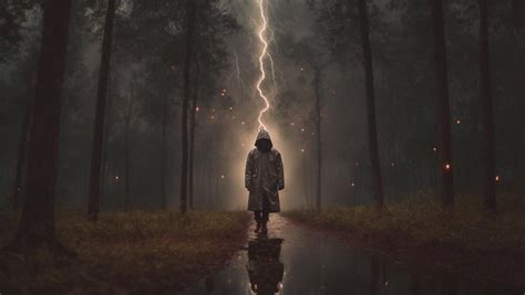 Картина с изображением человека идущего по темному лесу · бесплатная фотография от