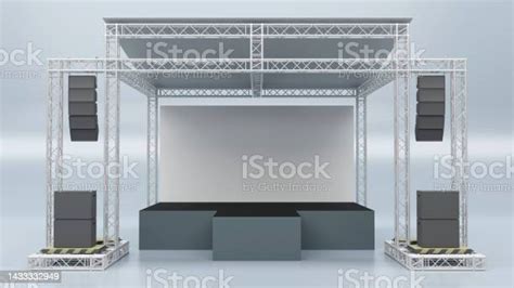 콘서트 공연 사업을위한 사운드 시스템으로 무대 쇼와 트러스 건설의 3d 렌더링 무대에 대한 스톡 사진 및 기타 이미지 무대 형판 배경막 Istock
