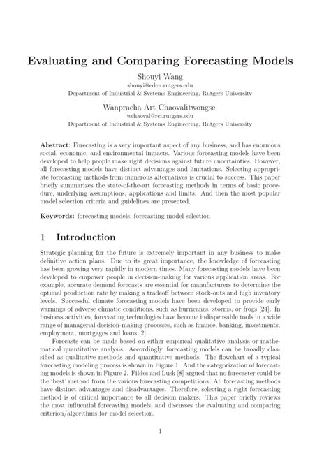 Pdf Evaluating And Comparing Forecasting Models