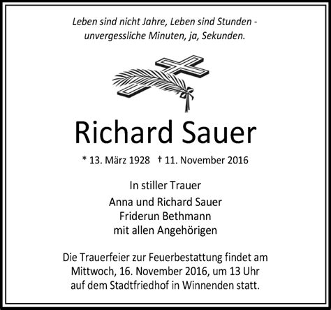 Traueranzeigen Von Richard Sauer Zvw Trauer