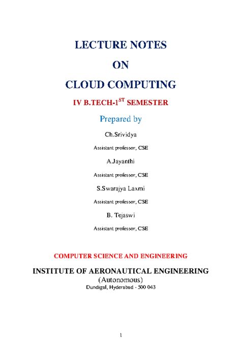Cc Unit 1 Lecture Notes On Koe 081cloud Computing Becyear 4thsem 8th Aktu Mr