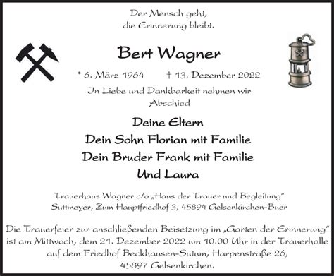 Traueranzeigen Von Bert Wagner Trauer In Nrwde
