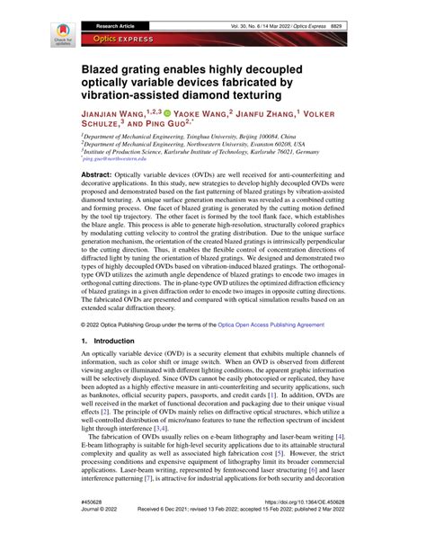 PDF Blazed Grating Enables Highly Decoupled Optically Variable Devices Fabricated By Vibration