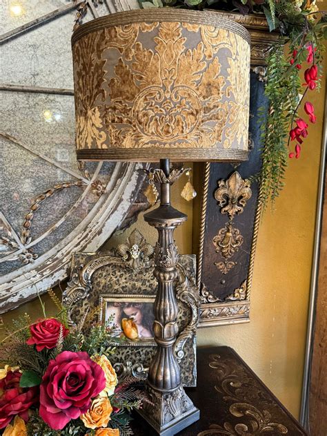Gallery Designs Table Lamp With Crystals And Brussels Gold Lamp Shade