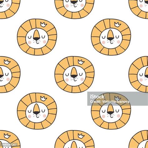 사자 원활한 패턴입니다 손으로 그린 귀여운 사자 벡터 그림 포스터 카드 티셔츠를 위한 손으로 그린 벡터 삽화 0명에 대한 스톡 벡터 아트 및 기타 이미지 Istock