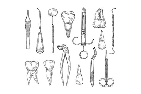 Hand Drawn Stomatology Attributes Professional Dental Tools