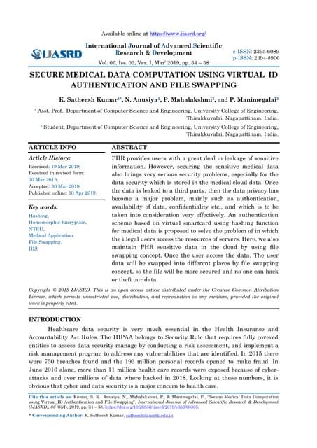 Secure Medical Data Computation Using Virtualid Authentication And File Swapping Pdf Free