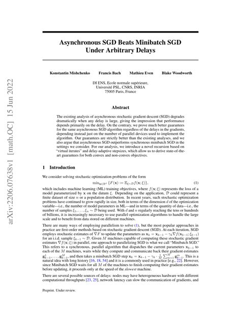 Pdf Asynchronous Sgd Beats Minibatch Sgd Under Arbitrary Delays