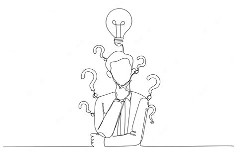 Premium Vector Drawing Of Businessman With Question Mark And Lamp