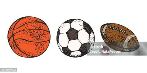 스포츠 볼 흰색 배경에 고립 벡터 일러스트 레이 션을 설정 합니다 손으로 그린 만화 아이콘 미식 축구 럭비 농구 휴양과 레저의 축구 낙서 드로잉에 대한 스톡 벡터 아트 및