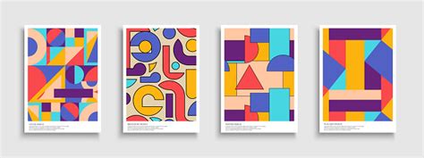 추상적인 기하학적 인쇄물이 있는 벡터 컬러 포스터 컬렉션 밝고 트렌디 한 템플릿 플래 카드 브로셔 배너 전단지 배경 카드 생생한