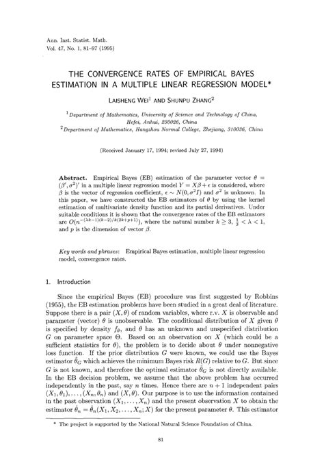 Pdf The Convergence Rates Of Empirical Bayes Estimation In A Multiple Linear Regression Model