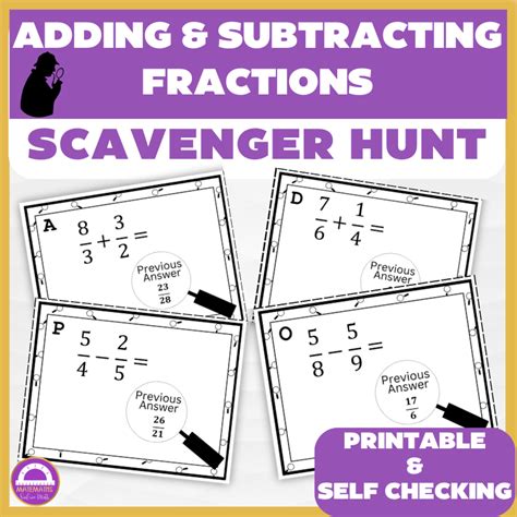 Adding And Subtracting Fractions With Unlike Denominators Scavenger Hunt By Teach Simple