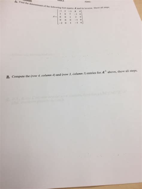 Solved Find The Determinant Of The Following 6x6 Matrix A