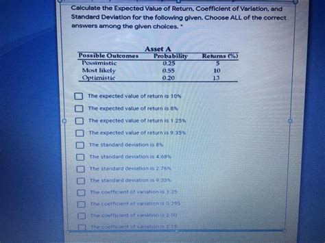 Solved Calculate The Expected Value Of Return Coefficient Chegg