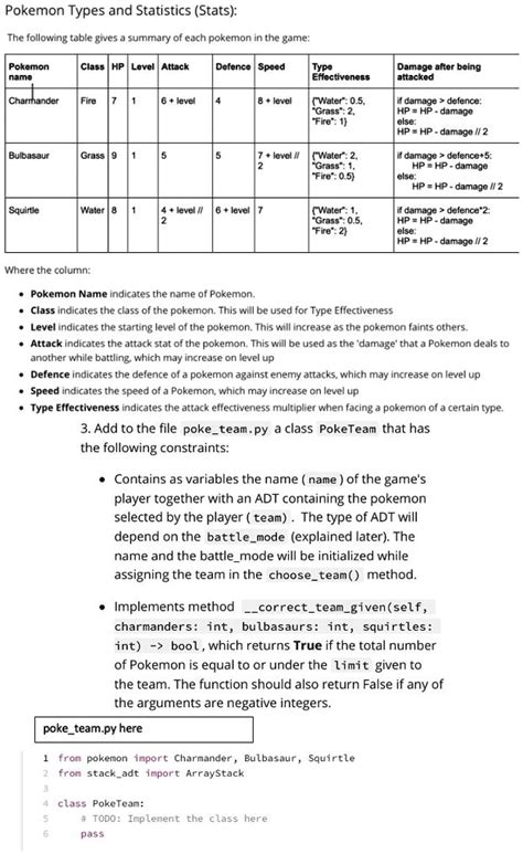 Solved Pokemon Types And Statistics Stats The Following Table Gives Summary Of Each Pokemon
