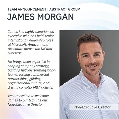 We Are Delighted To Welcome James Morgan To Abstract Group Who Will Be