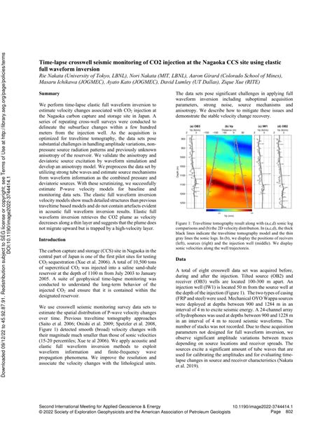 Pdf Time Lapse Crosswell Seismic Monitoring Of Co2 Injection At The Nagaoka Ccs Site Using