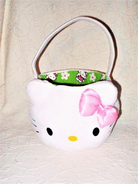 2006 Sanrio Hello Kitty White Kitty Face 12 Plush Easter Basket W Liner Euc Hello Kitty