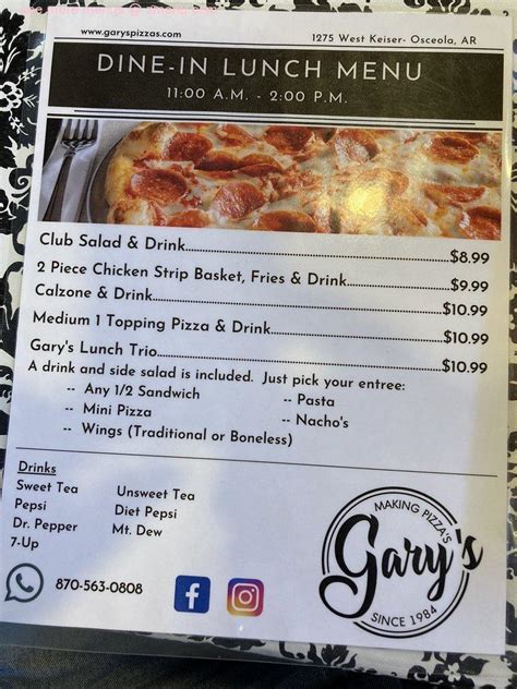 Online Menu Of Garys Pizza Restaurant Osceola Arkansas 72370 Zmenu