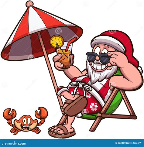 Tropical Santa Claus Vector Clip Art Illustration With Simple