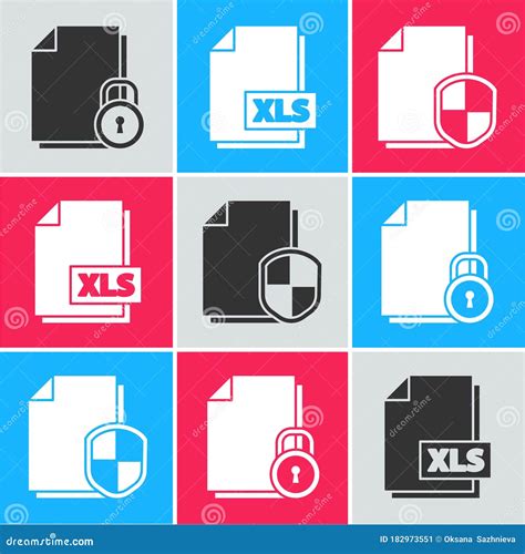 Set Document And Lock Xls File Document And Document Protection Concept Icon Stock Vector