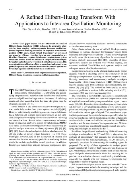 Pdf A Refined Hilbert Huang Transform With Applications To Interarea Oscillation Monitoring