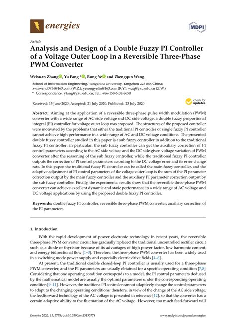 Pdf Analysis And Design Of A Double Fuzzy Pi Controller Of A Voltage