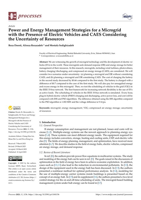 PDF Power And Energy Management Strategies For A Microgrid With The Presence Of Electric