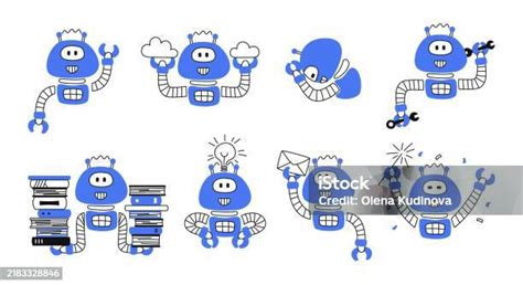 인공 지능 로봇의 집합입니다 로봇 비서 현대 기술 칩 Ai 에이전트 벡터 평면 선형 그림 절연 개체 그룹에 대한 스톡 벡터 아트 및 기타 이미지 Istock