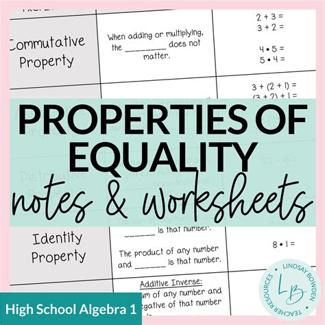 Properties Of Numbers And Equality Notes And Worksheets Lindsay Bowden