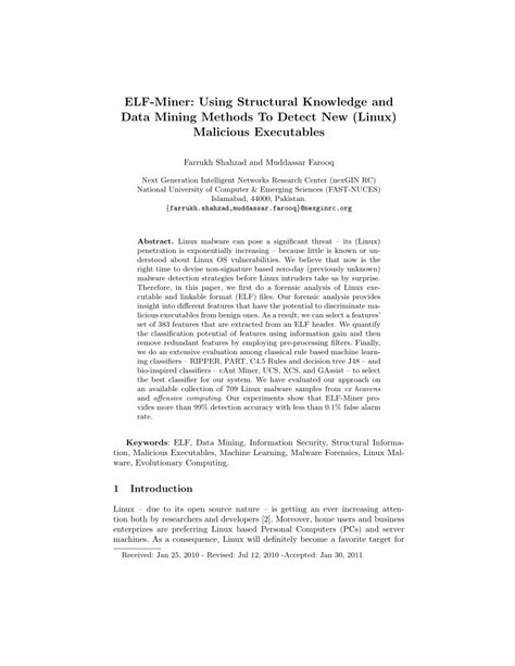 Pdf Elf Miner Using Structural Knowledge And Data Mining Methods To Detect New Linux