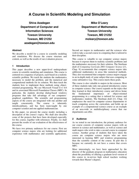 PDF A Course In Scientific Modeling And Simulation