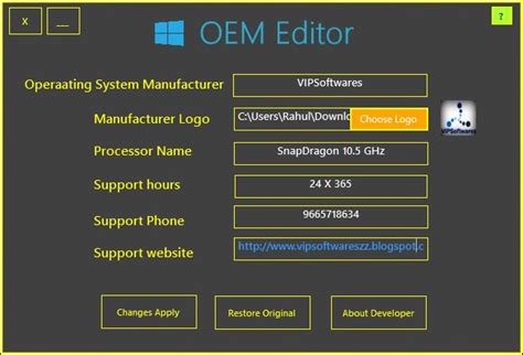 Vipsoftwares Windows Oem Information Editor