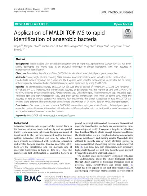 Pdf Application Of Maldi Tof Ms To Rapid Identification Of Anaerobic Bacteria