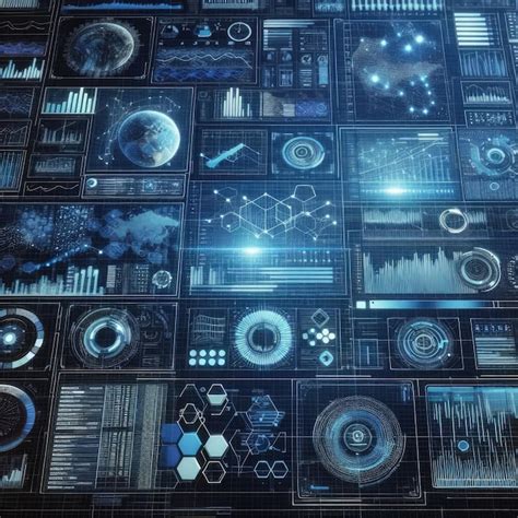 Premium Photo Display Of A Digital Data Grid In Blue Tones