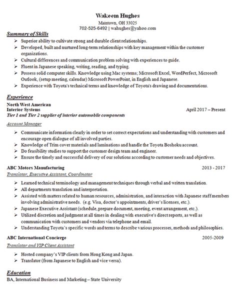 Translator Resume Example Account Manager And Coordinator