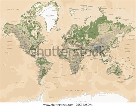 Physical Map World Mercator Projection Highly Stock Vector Royalty Free 2553225291 Shutterstock