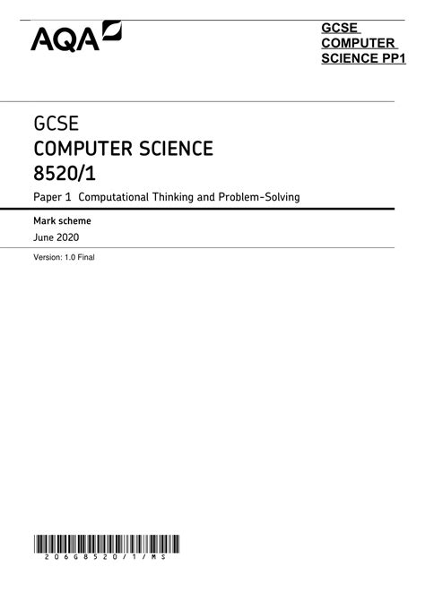 gcse computer science 8520 1 paper 1 computational thinking and problem solving mark scheme june