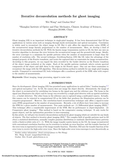 Pdf Iterative Deconvolution Methods For Ghost Imaging